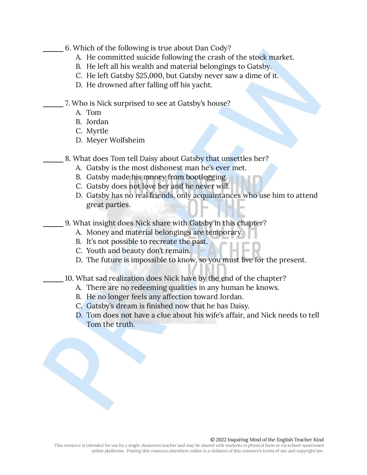 The Great Gatsby Quiz, Close Reading, and Vocabulary Development Bundle ...