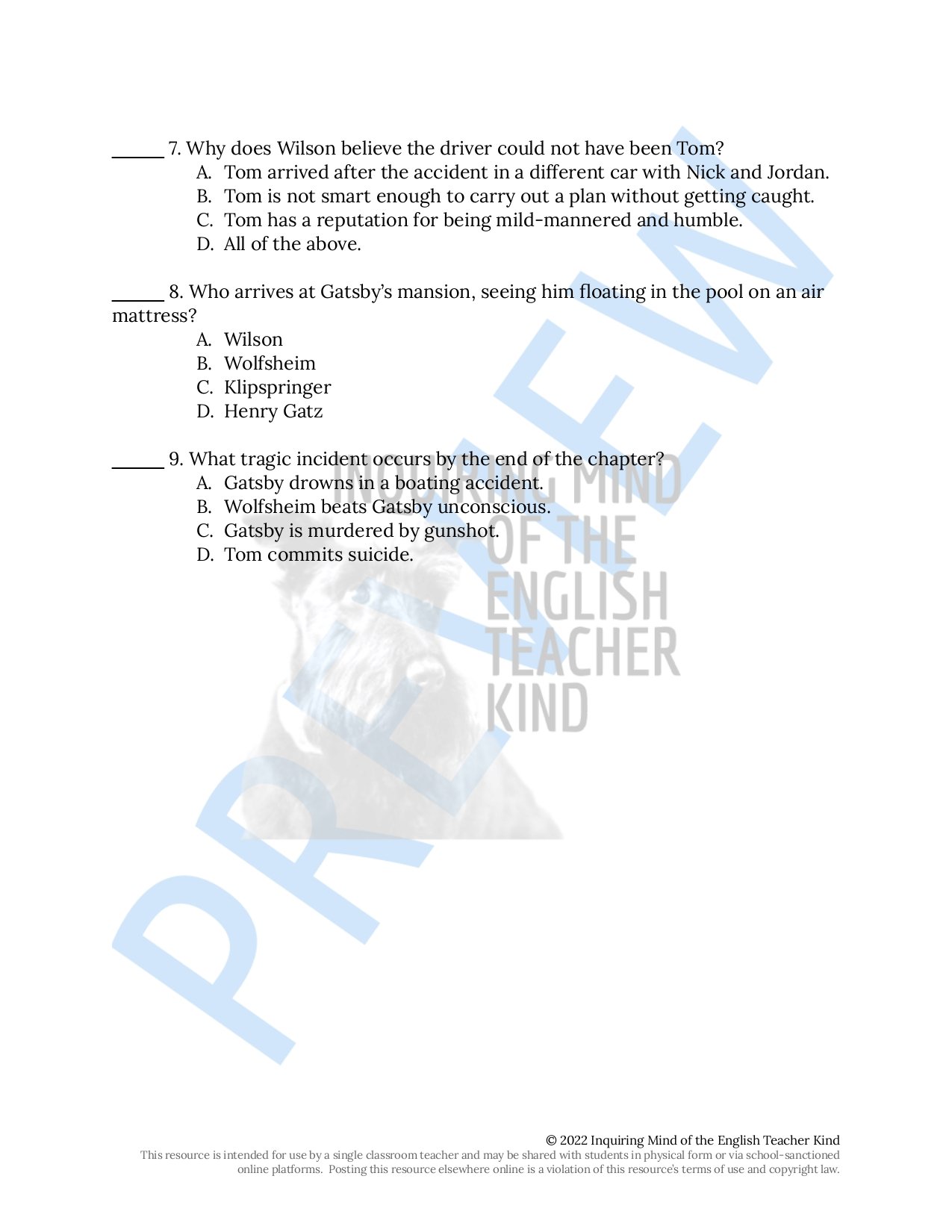 The Great Gatsby Quiz, Close Reading, and Vocabulary Development Bundle ...