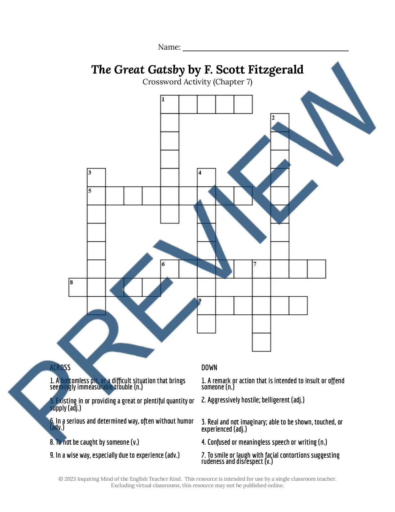 The Great Gatsby Quizzes, Close Readings, Vocab Games, Test, and Keys ...