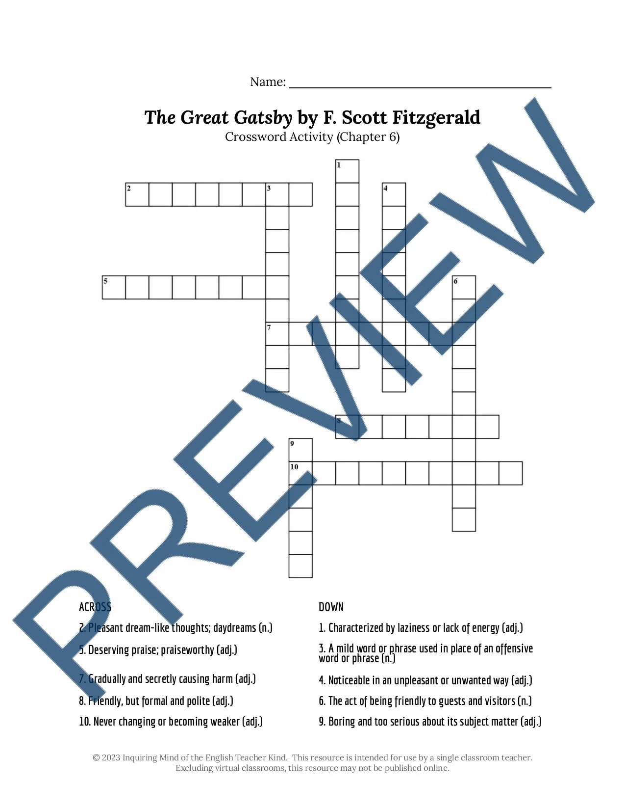 The Great Gatsby Quizzes, Close Readings, Vocab Games, Test, and Keys ...