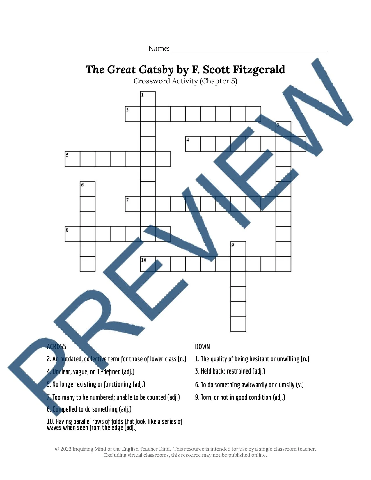 The Great Gatsby Vocabulary Development Games and Activities Bundle for ...