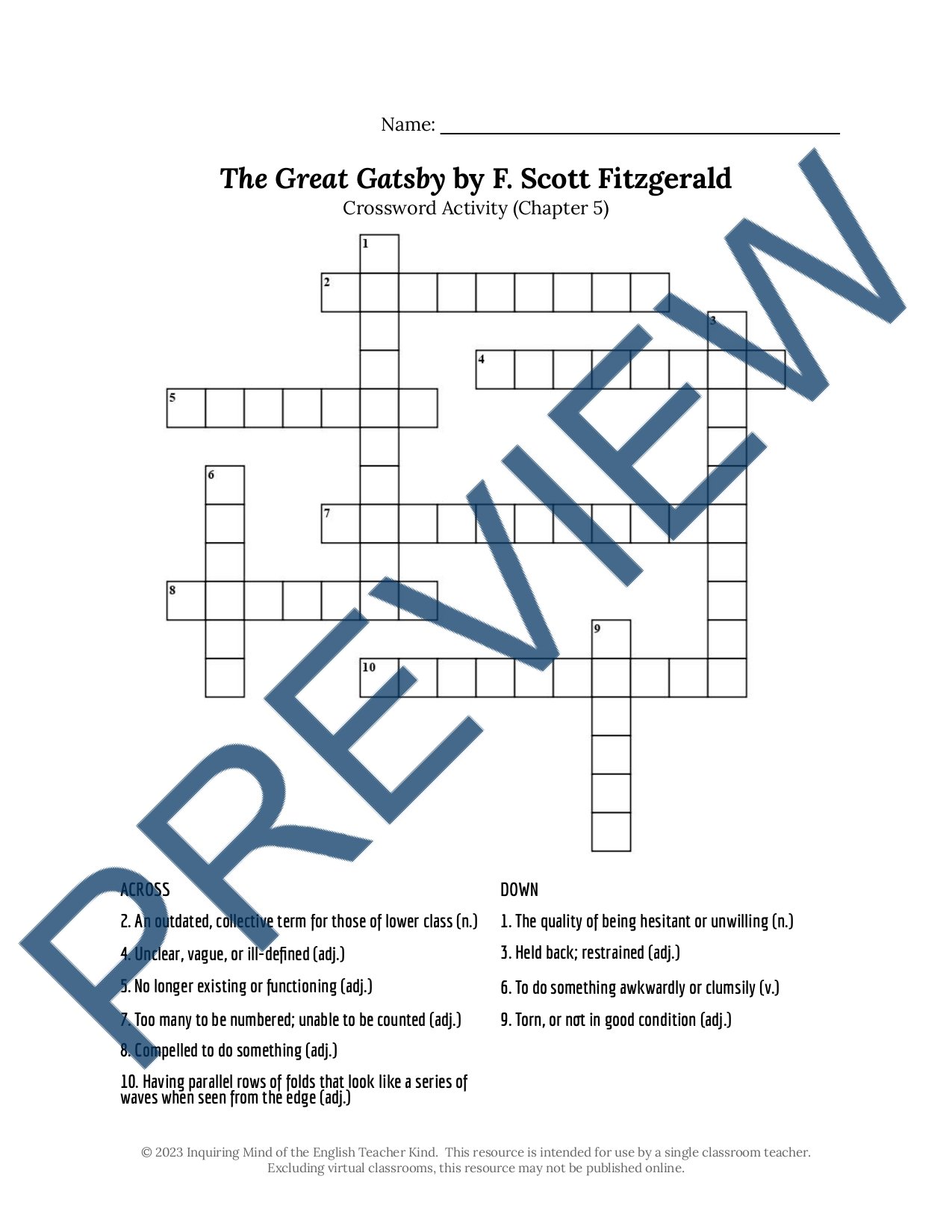 The Great Gatsby Quizzes, Close Readings, Vocab Games, Test, and Keys ...
