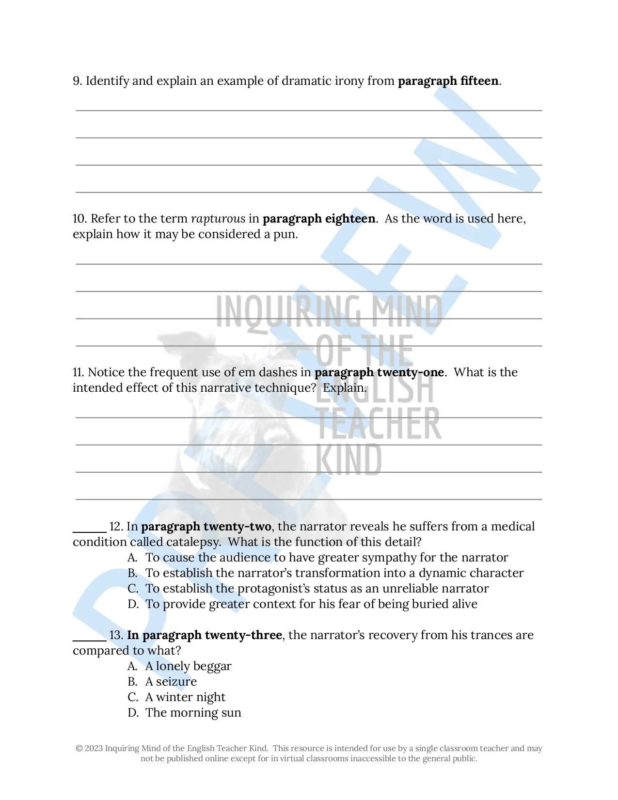 Short Stories by Edgar Allan Poe Quiz and Close Reading Bundle for High ...