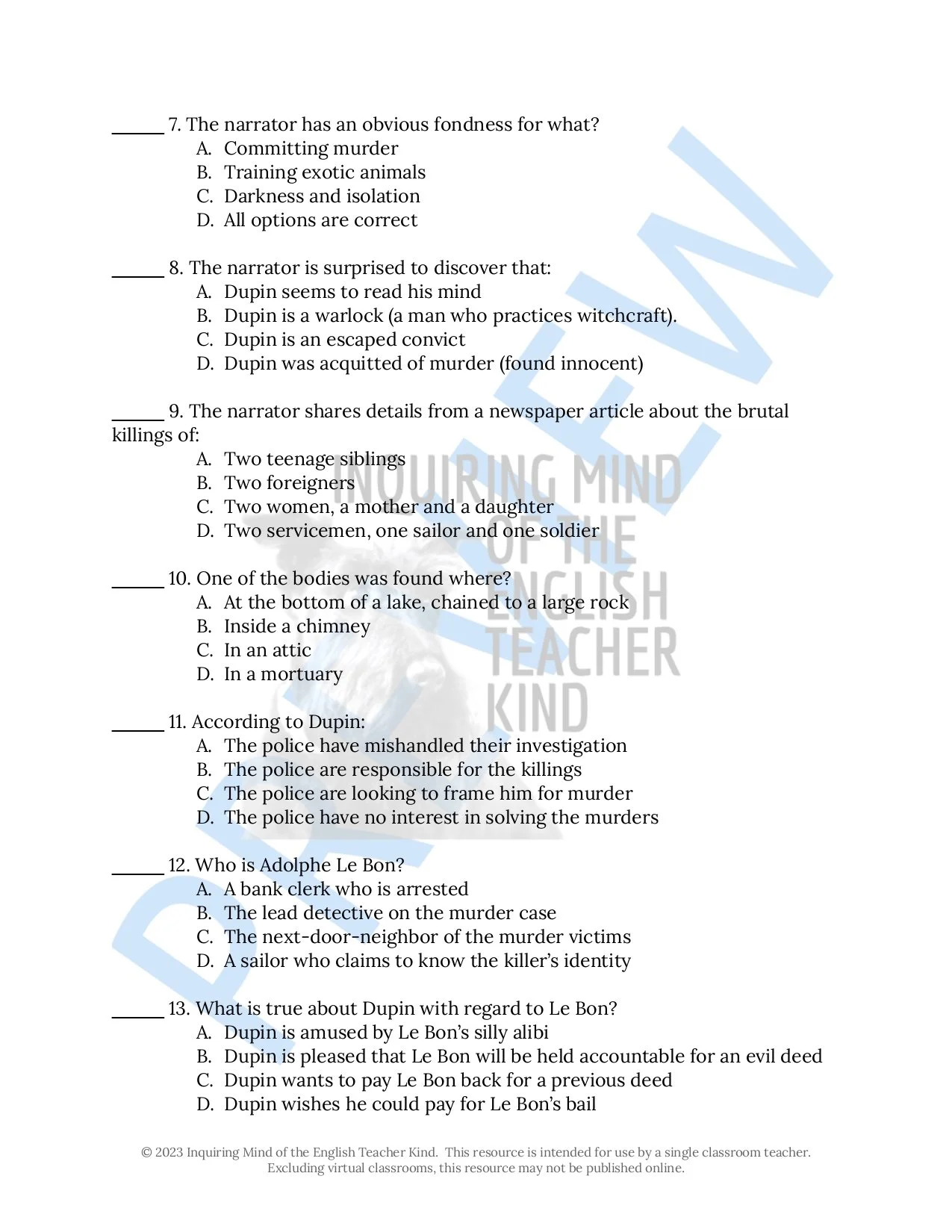 Short Stories by Edgar Allan Poe Quiz and Close Reading Bundle for High ...