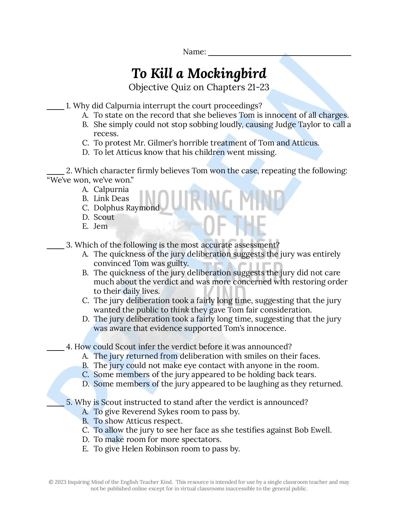 To Kill a Mockingbird Quiz and Close Reading Analysis Worksheets Bundle ...