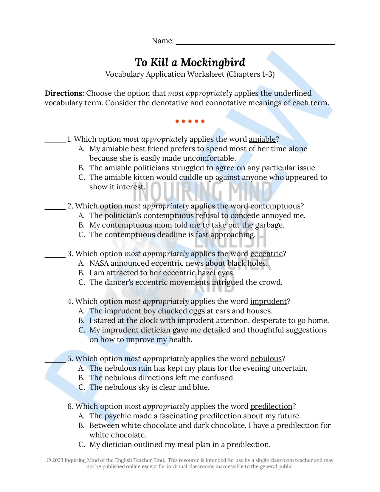 To Kill a Mockingbird Chapters 1 through 3 Quiz and Close Reading ...