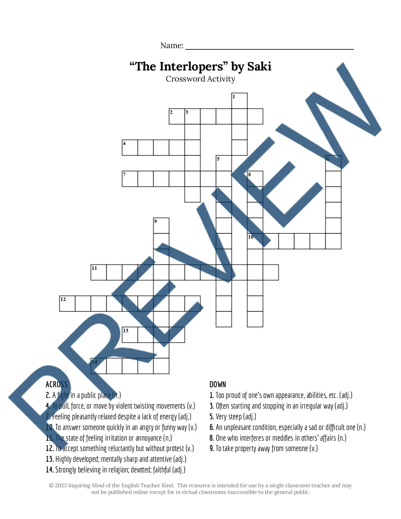 "The Interlopers" by Saki Quiz, Close Reading, and Vocabulary ...