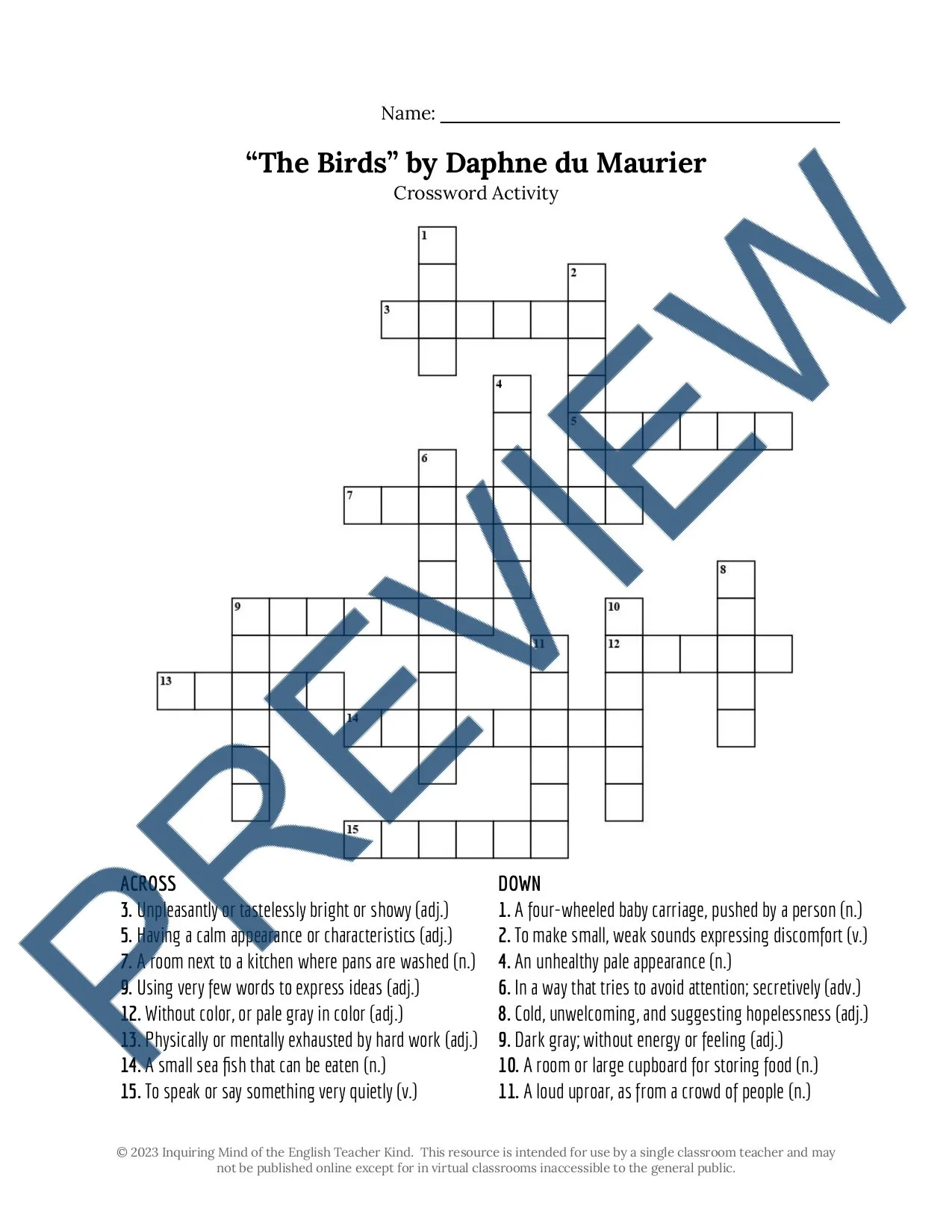 "The Birds" by Daphne du Maurier Quiz, Close Reading, and Vocabulary ...
