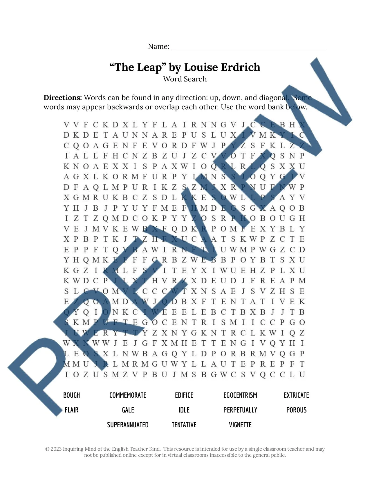 "The Leap" by Louise Erdrich Quiz, Close Reading, and Vocabulary Games ...