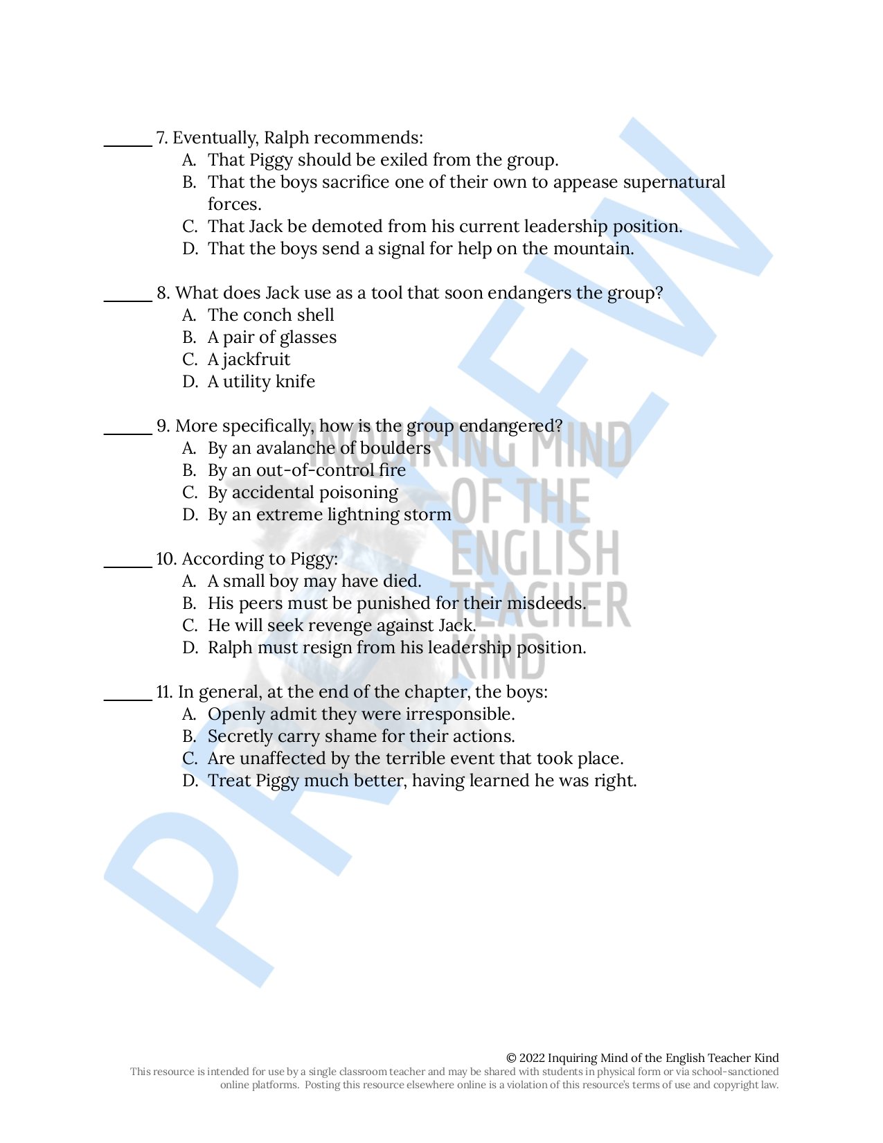 Lord of the Flies Quiz, Close Reading, Vocabulary Game, Test, and ...