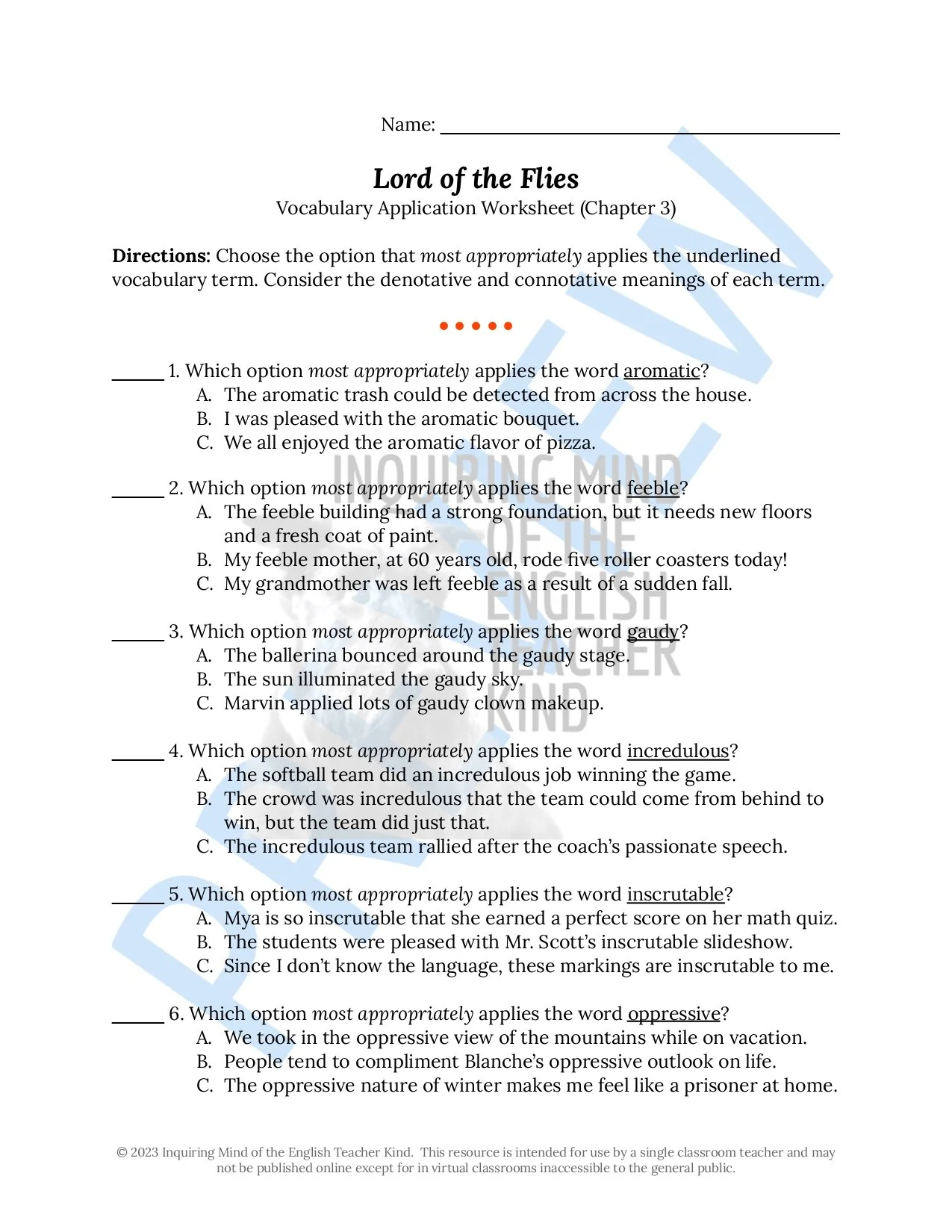 Lord of the Flies Chapter 4 Quiz, Close Reading, and Vocabulary Activities Bundle for High ...