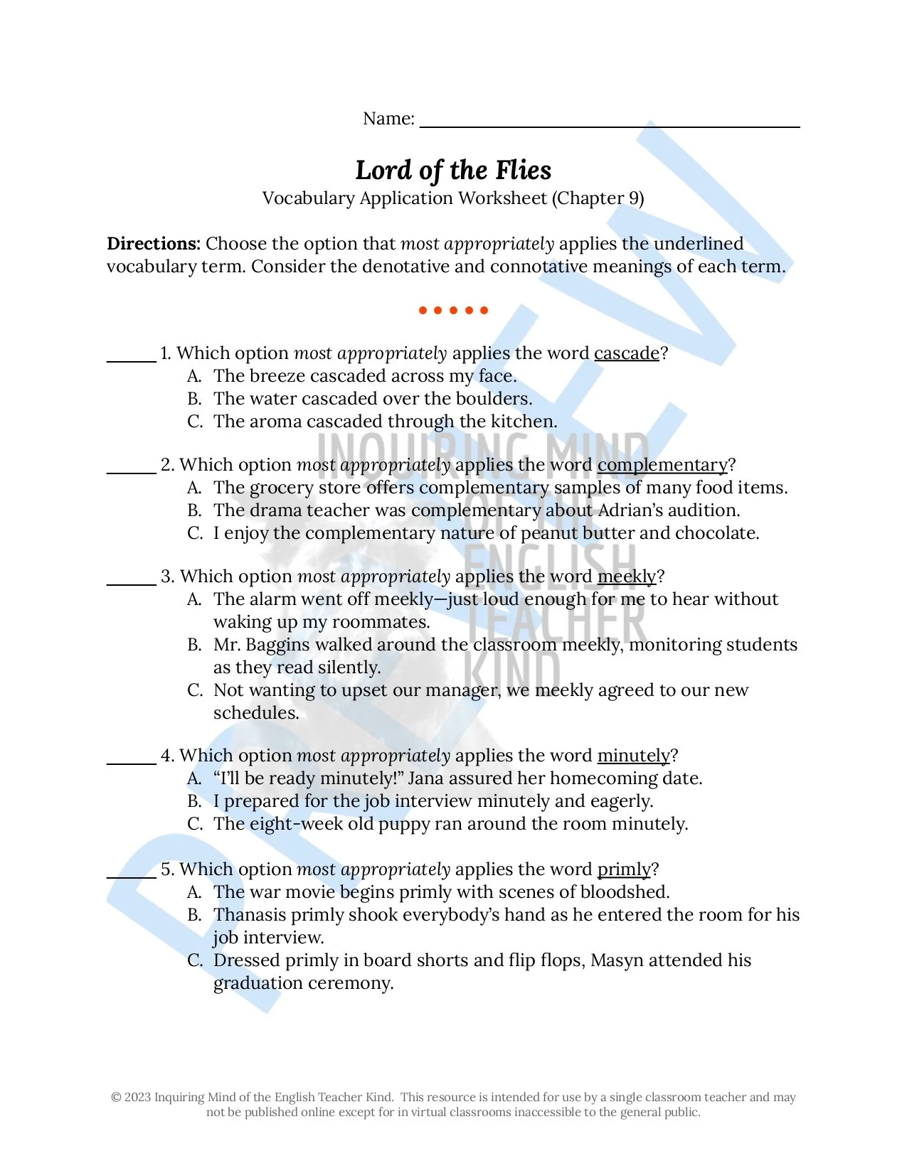 Lord of the Flies Quiz, Close Reading, Vocabulary Game, Test, and ...