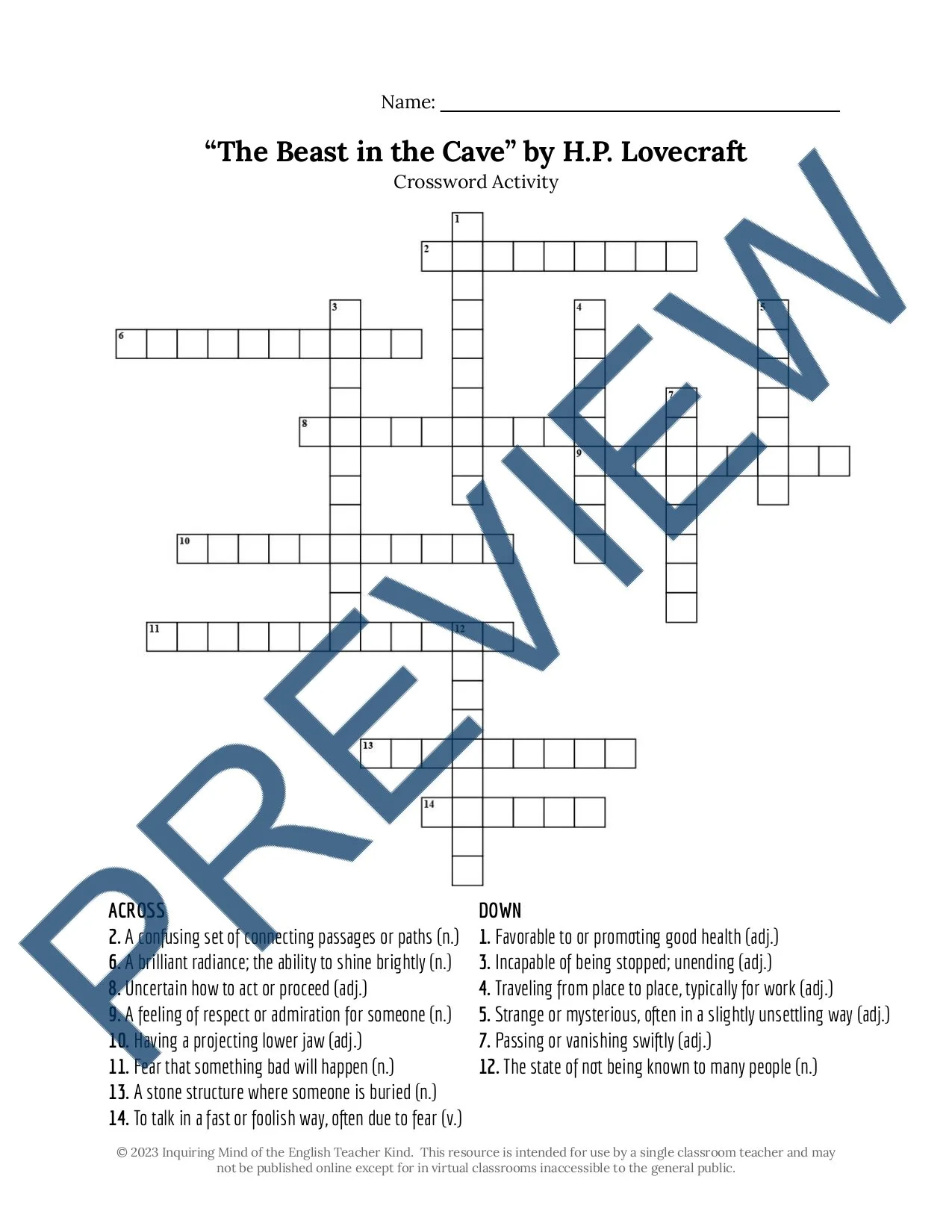 "The Tomb" by H.P. Lovecraft Quiz and Close Reading Worksheet Bundle ...