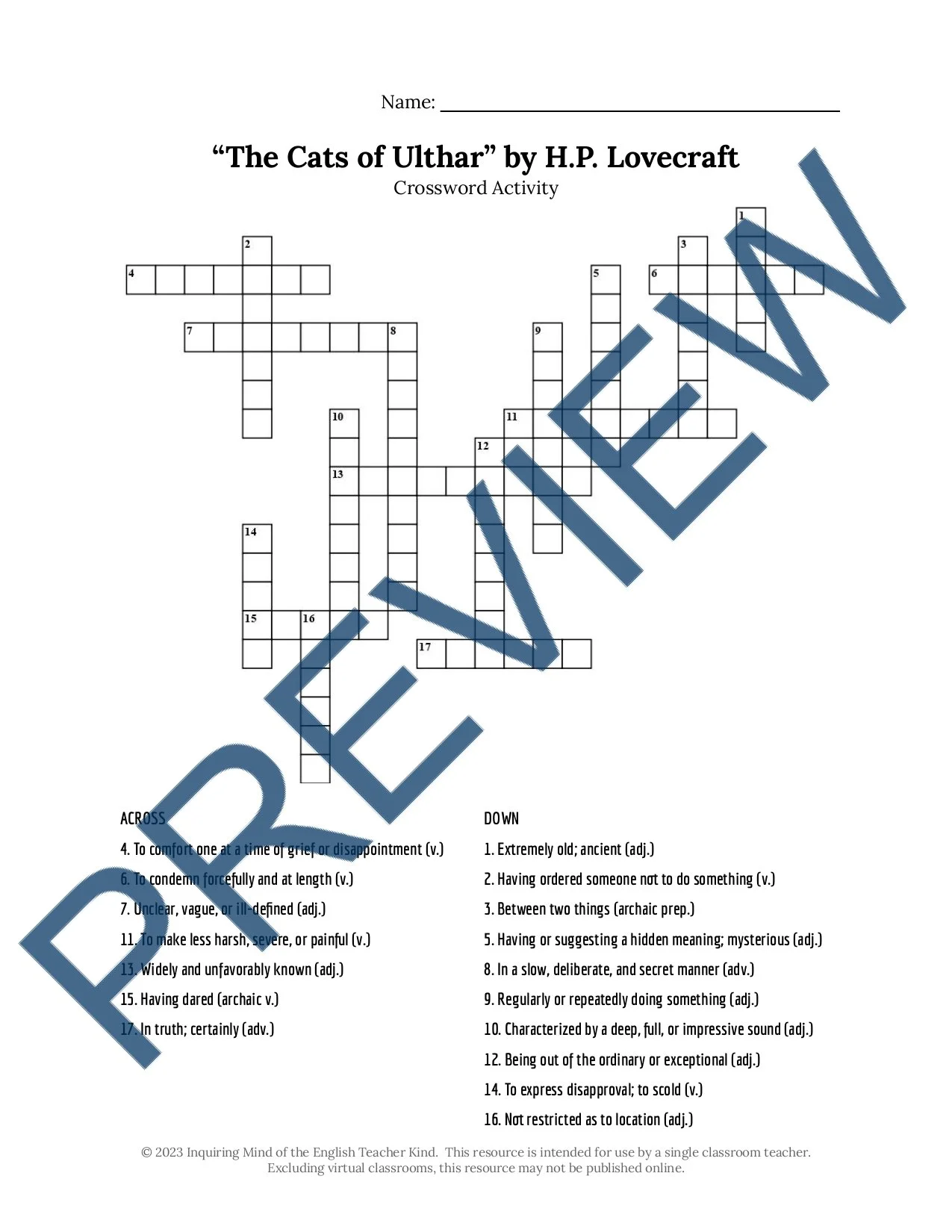 "The Cats of Ulthar" by H.P. Lovecraft Quiz, Close Reading, and ...