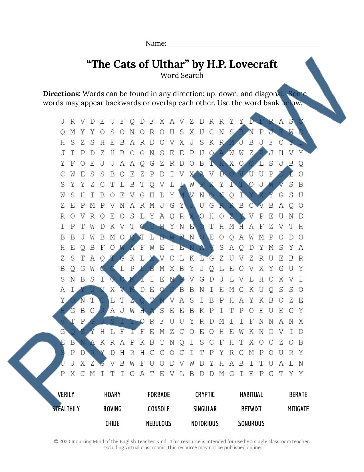 "The Cats of Ulthar" by H.P. Lovecraft Quiz, Close Reading, and ...