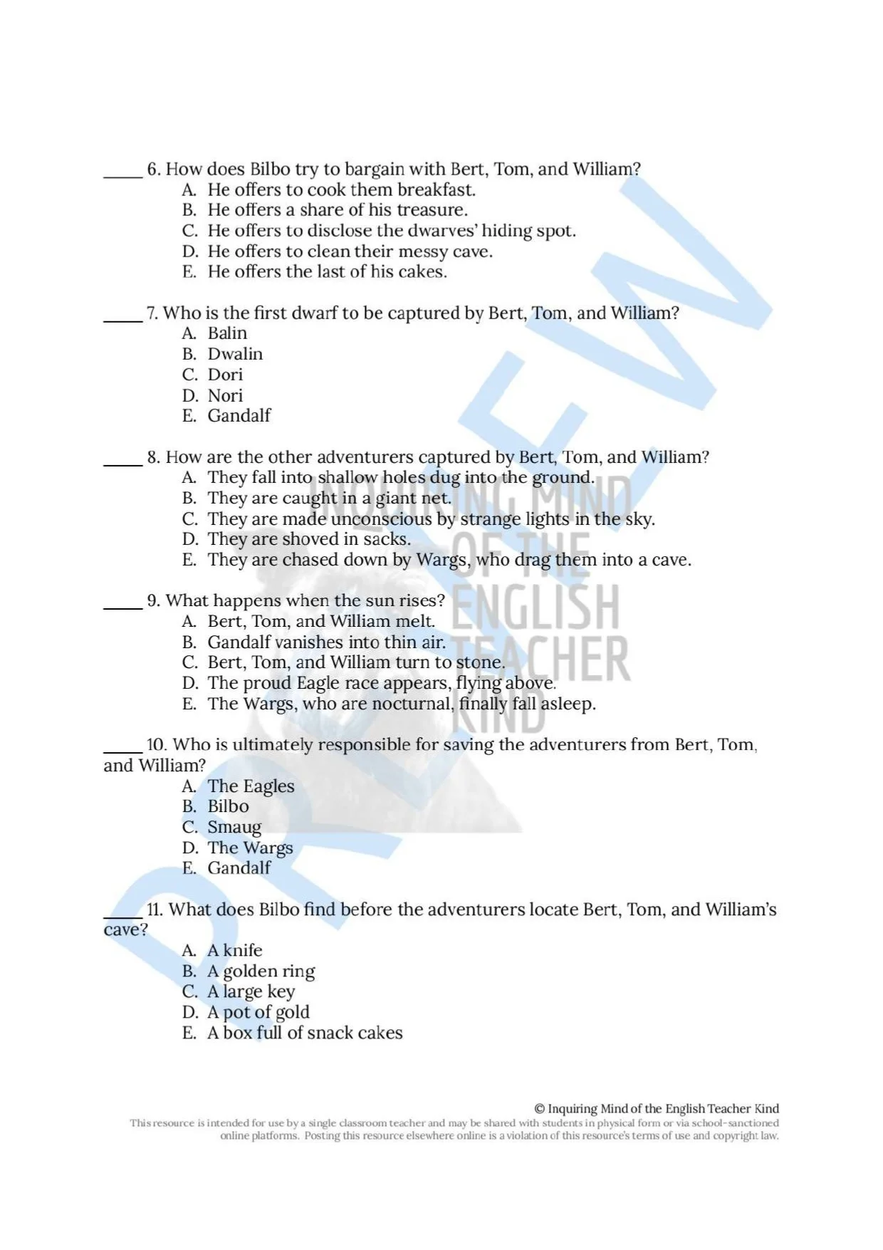 The Hobbit Quiz, Close Reading, and Vocabulary Games Bundle (Chapters 1 ...