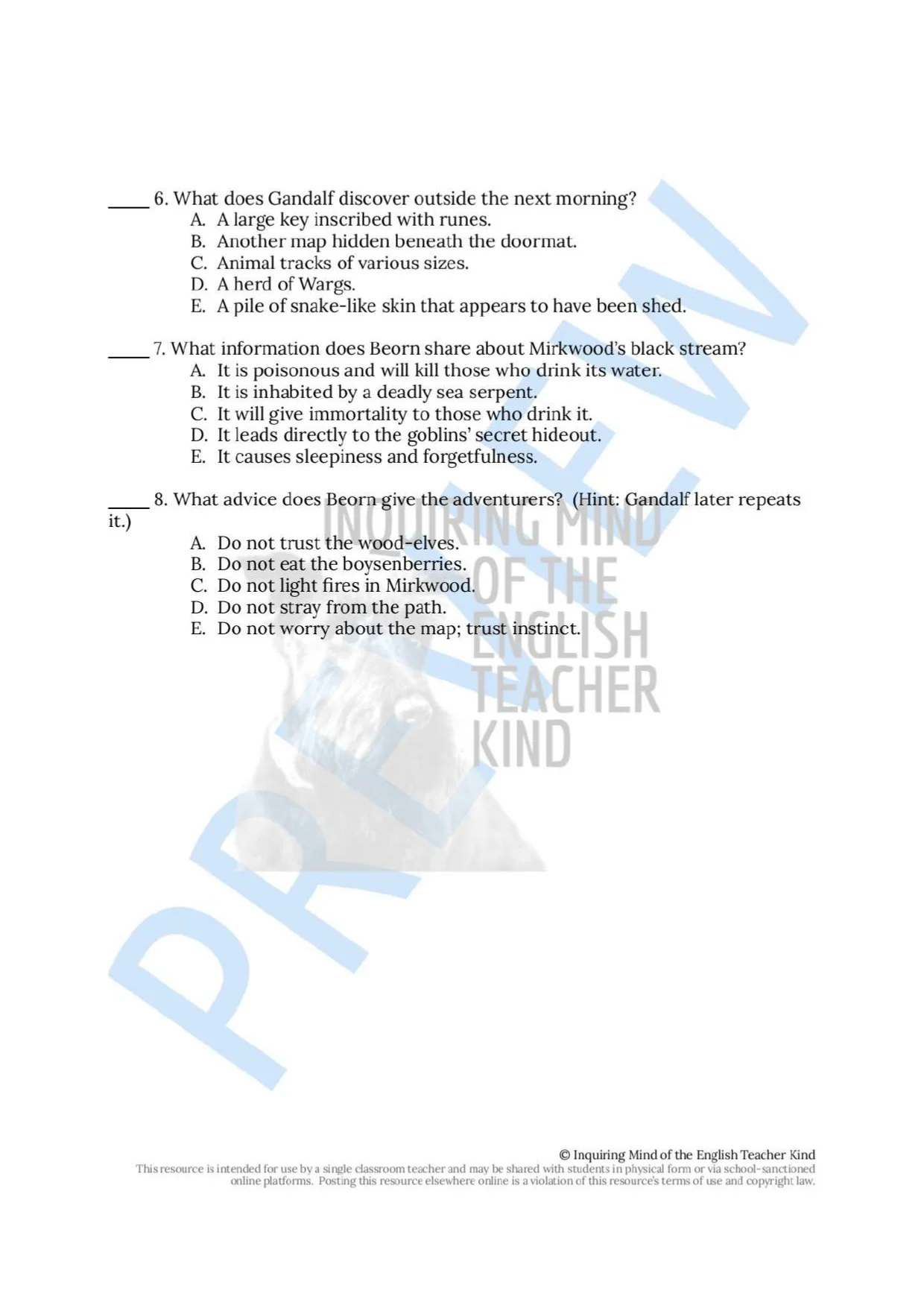 The Hobbit Quiz, Close Reading, and Vocabulary Games Bundle (Chapters 6 ...