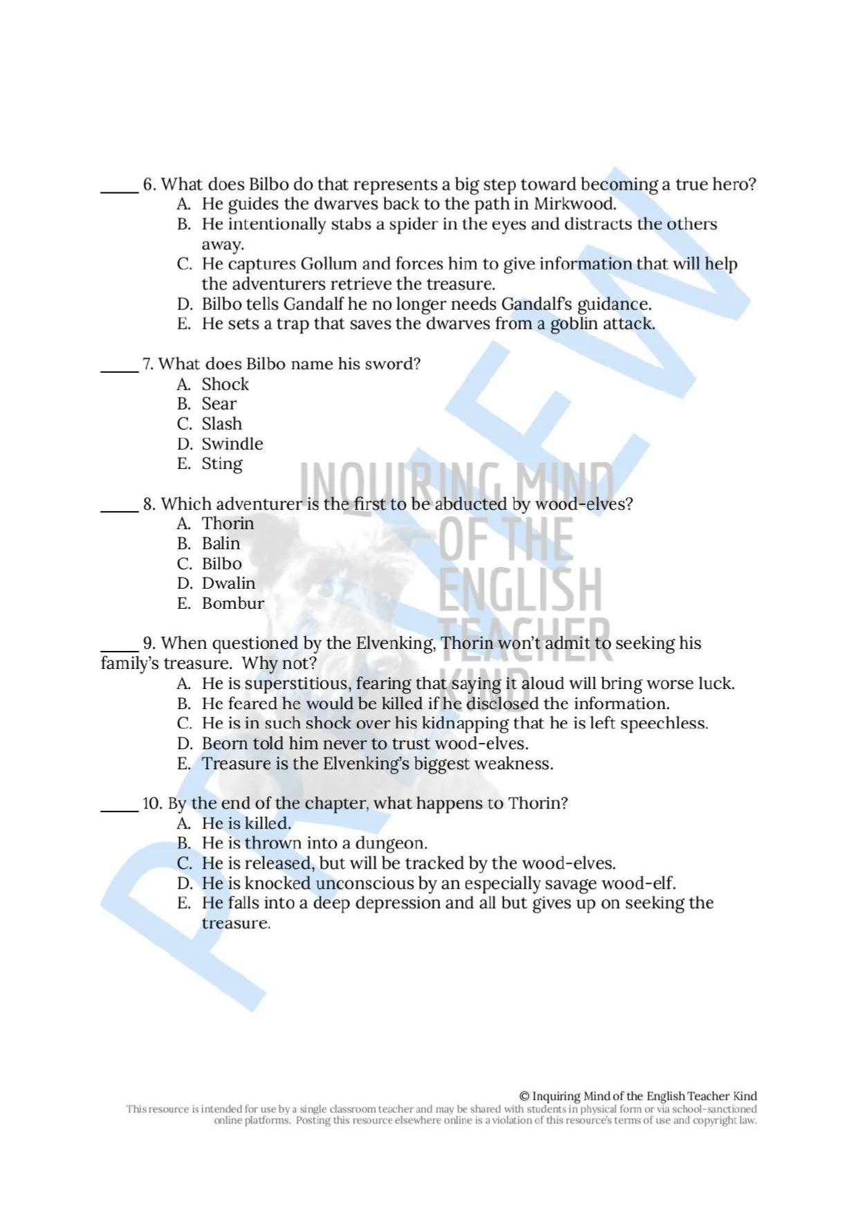 The Hobbit Quiz, Close Reading, and Vocabulary Games Bundle (Chapters 6 ...