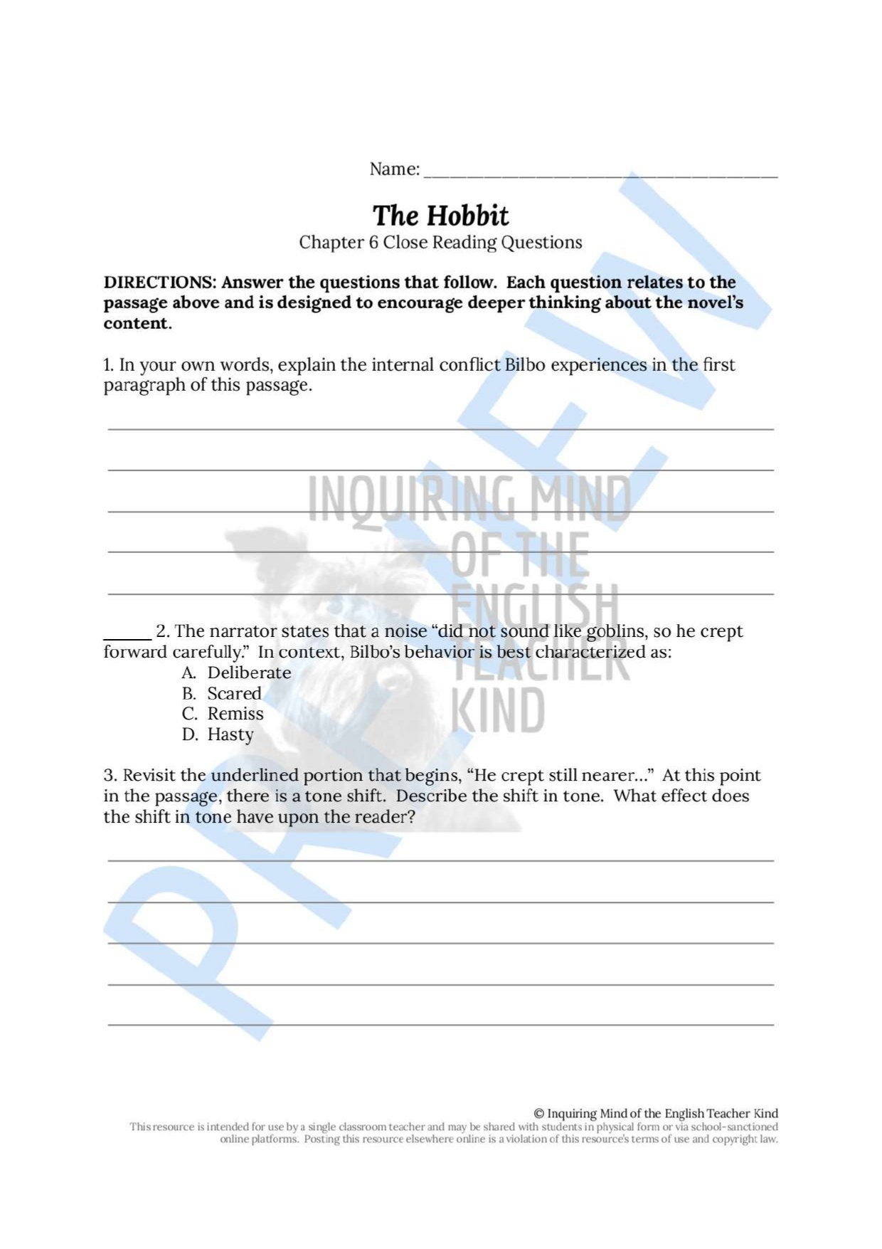 The Hobbit Quiz, Close Reading, and Vocabulary Games Bundle (Chapters 6 ...