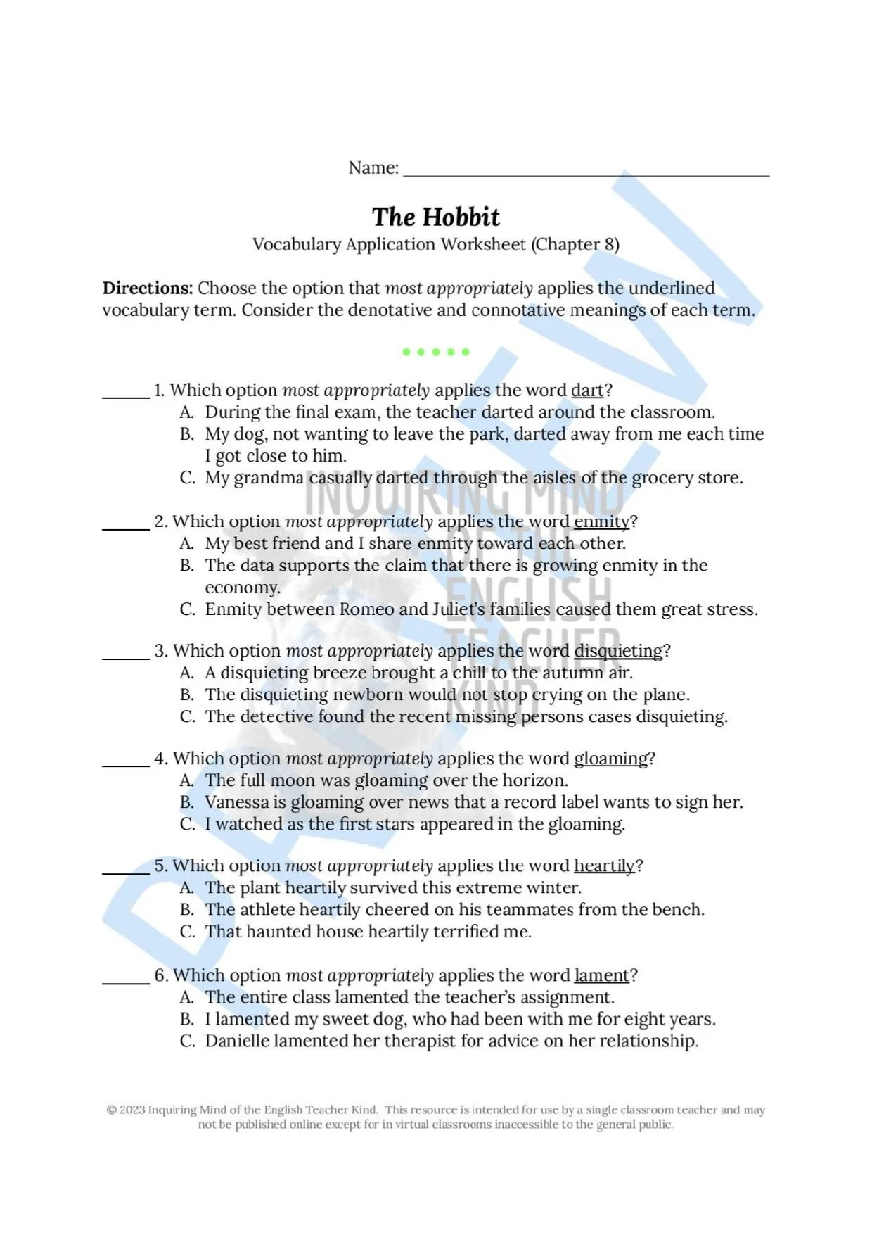 The Hobbit Quiz, Close Reading, and Vocabulary Games Bundle (Chapters 6 ...