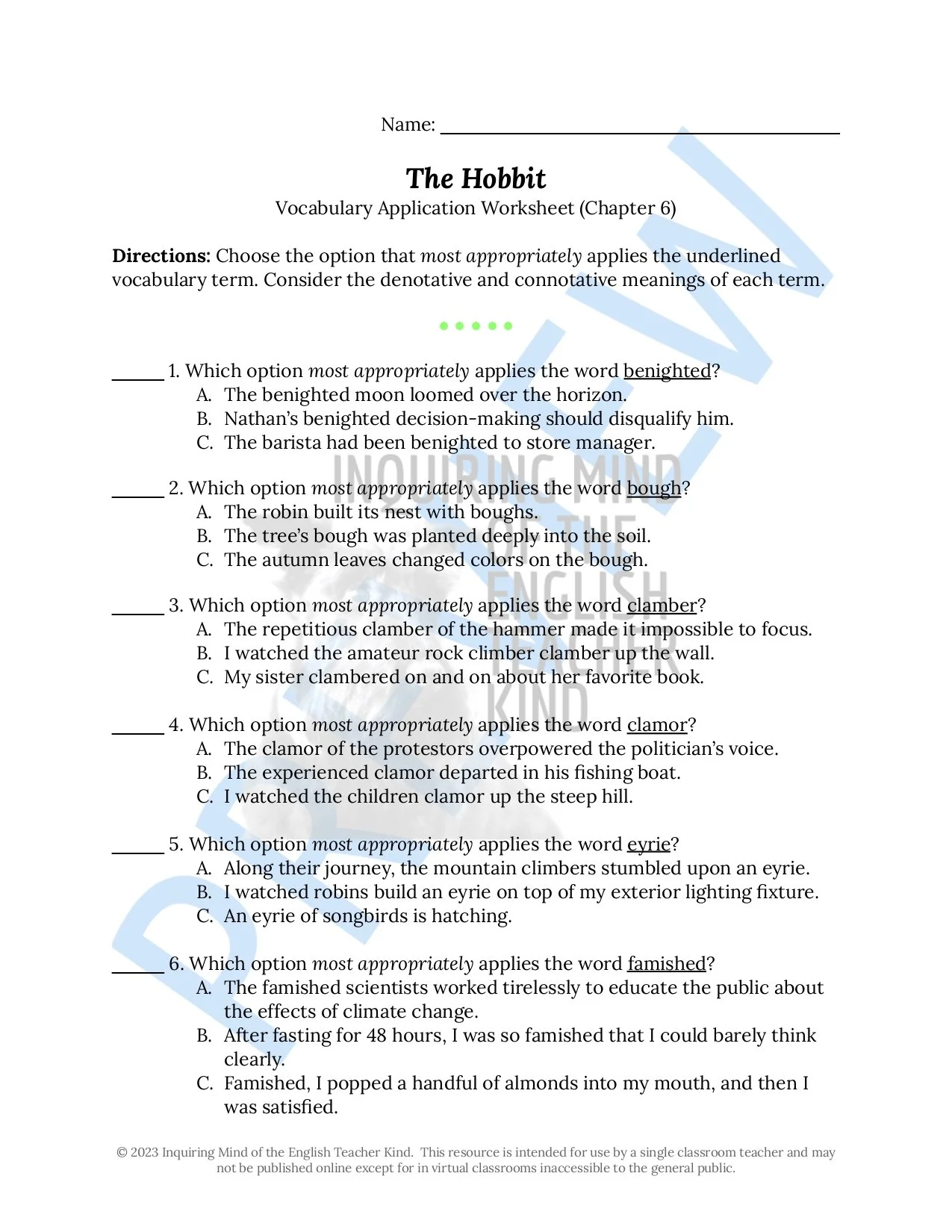 The Hobbit Vocabulary Development Games and Activities Bundle for High ...