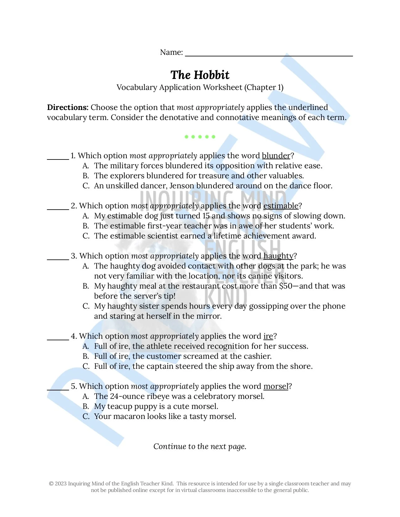 The Hobbit Vocabulary Development Games and Activities Bundle for High ...
