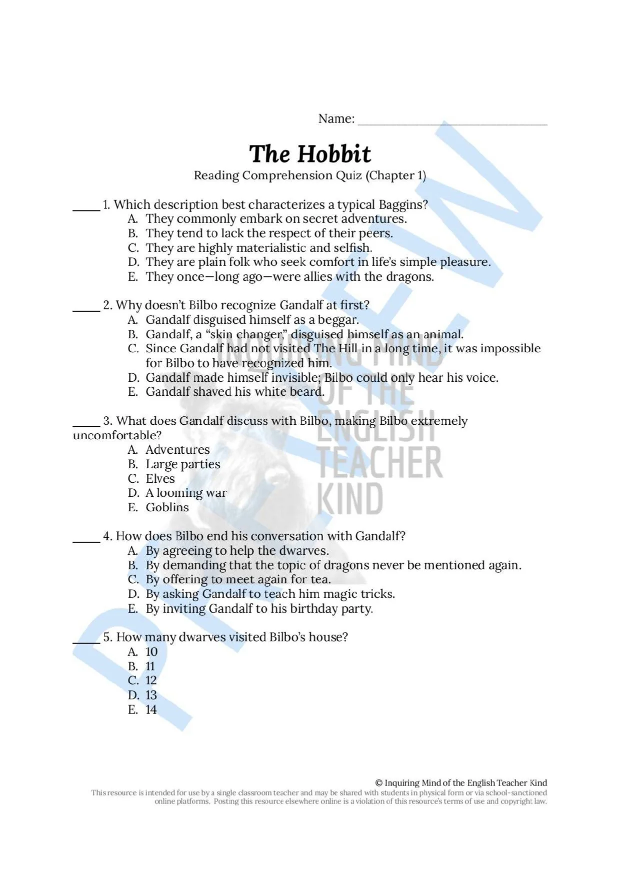 The Hobbit Mega Bundle of Quizzes, Close Readings, Vocab Games ...