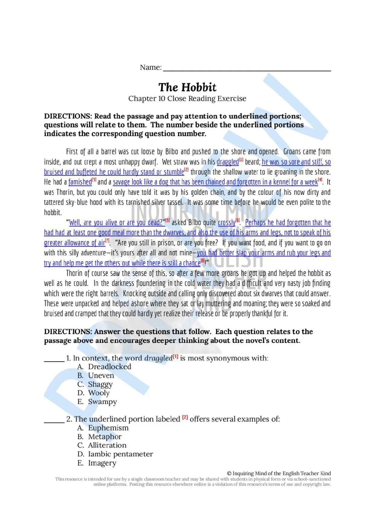 The Hobbit Mega Bundle of Quizzes, Close Readings, Vocab Games ...