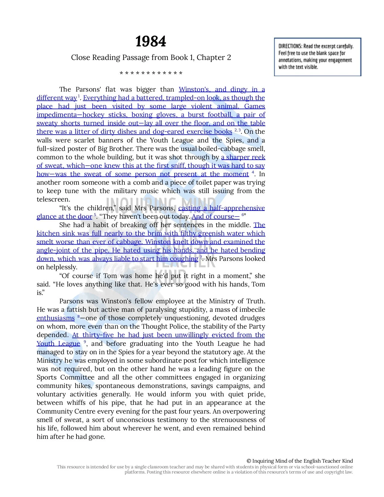 1984 Book 1 Quiz, Close Reading, Vocabulary Games, and Answer Keys ...