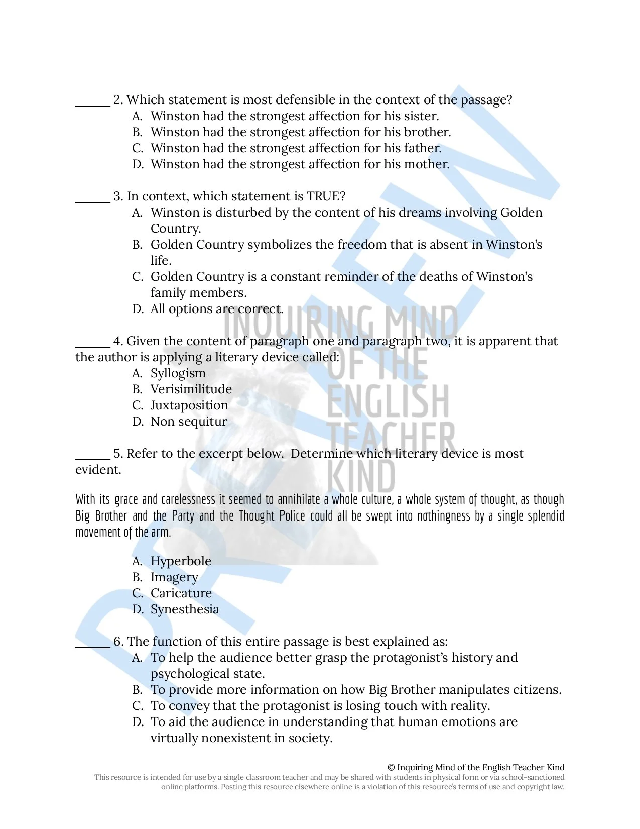 1984 Book 1 Quiz, Close Reading, Vocabulary Games, and Answer Keys ...