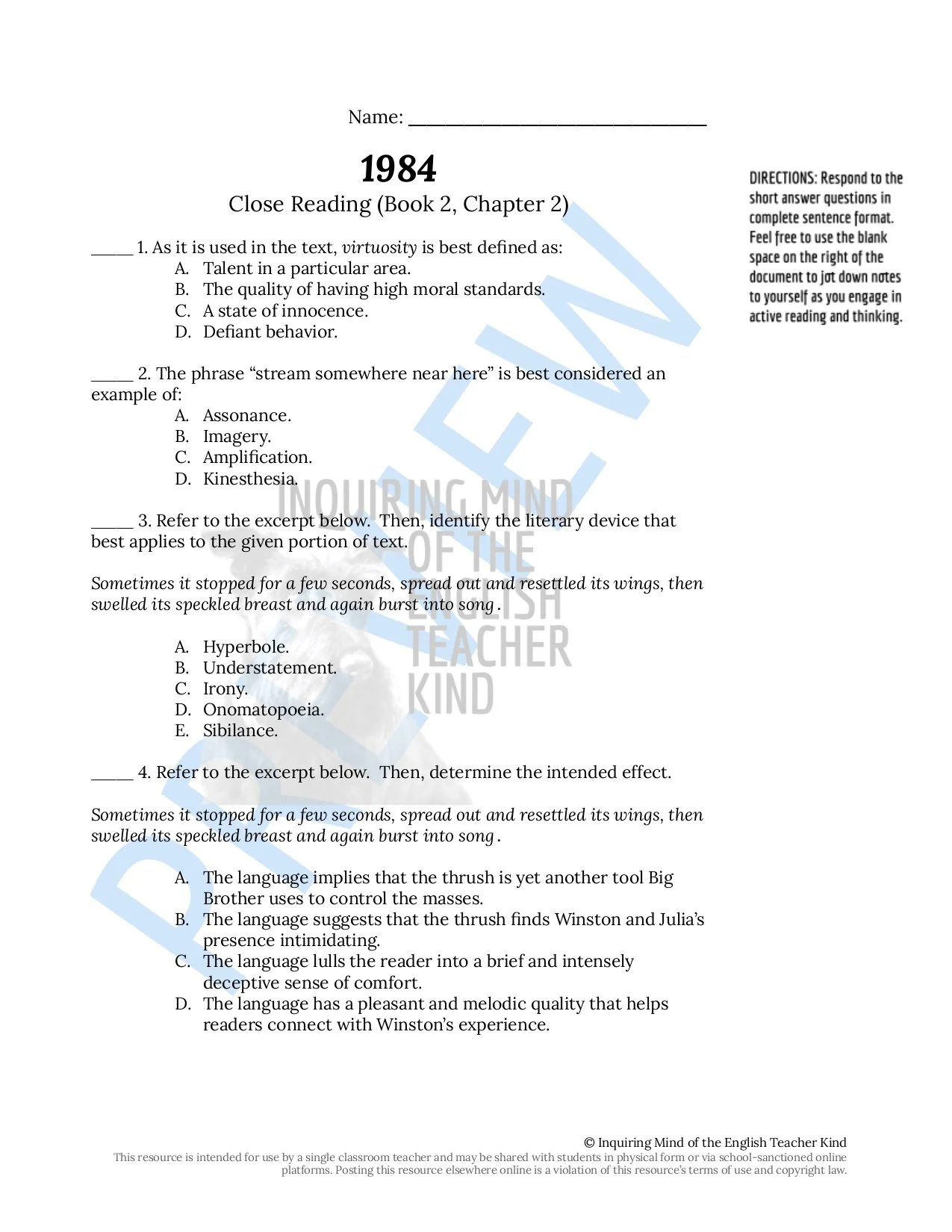 1984 Book 2 Quiz, Close Reading, Vocabulary Games, and Answer Keys ...
