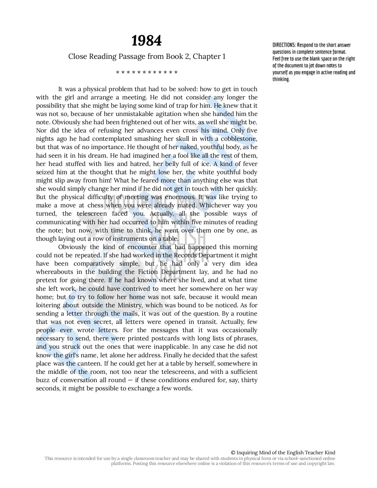 1984 Book 2 Quiz, Close Reading, Vocabulary Games, and Answer Keys ...