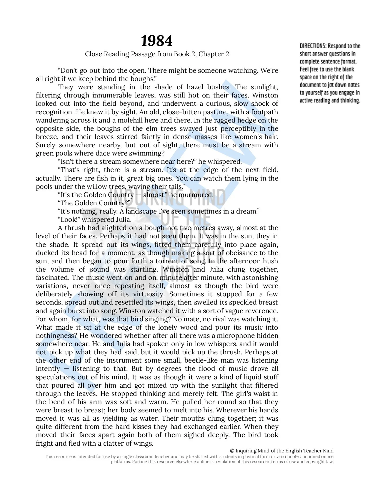 1984 Book 2 Quiz, Close Reading, Vocabulary Games, and Answer Keys ...