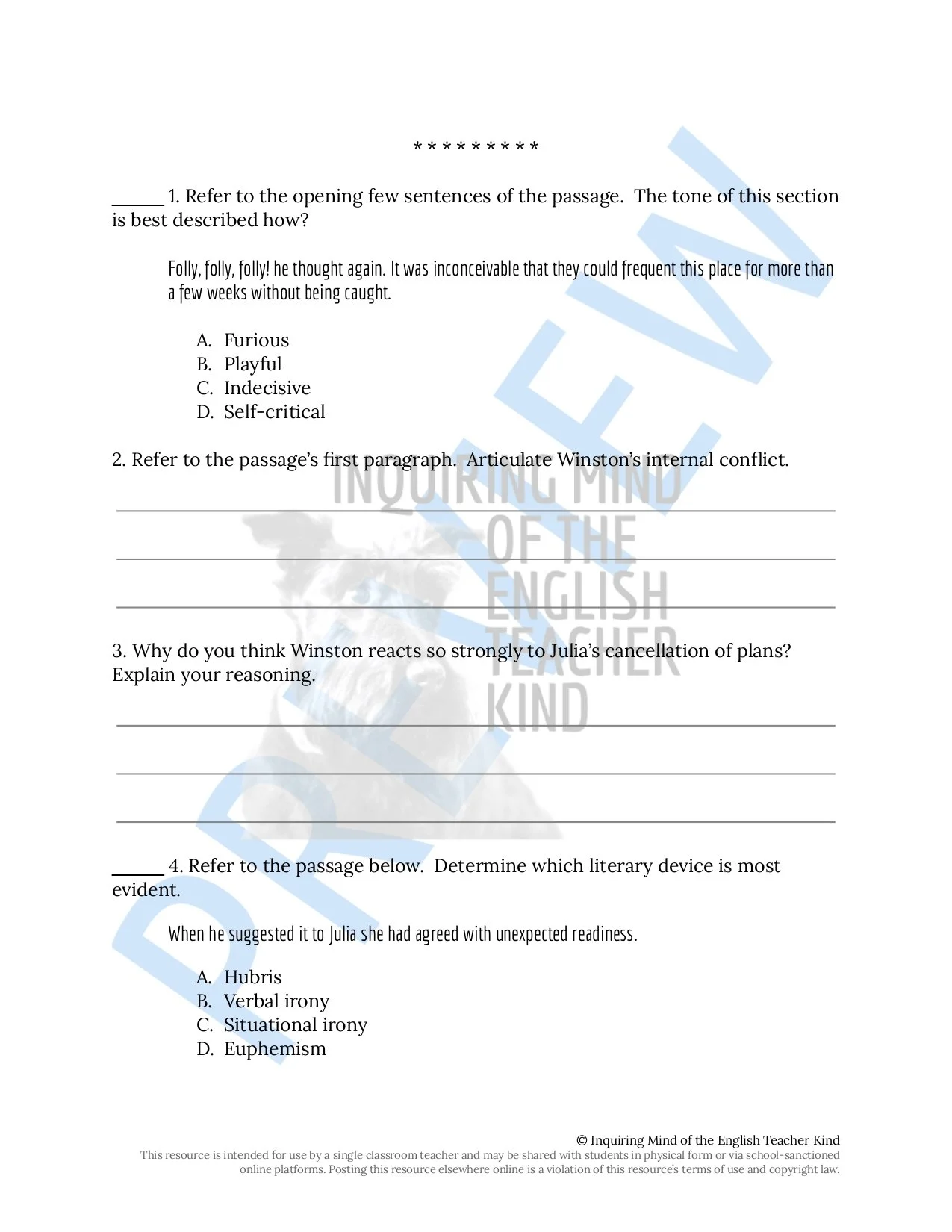 1984 Book 2 Quiz, Close Reading, Vocabulary Games, and Answer Keys ...