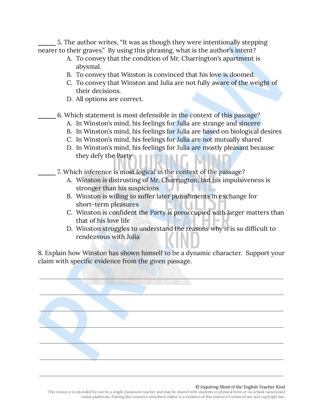 1984 Book 2 Quiz, Close Reading, Vocabulary Games, and Answer Keys ...