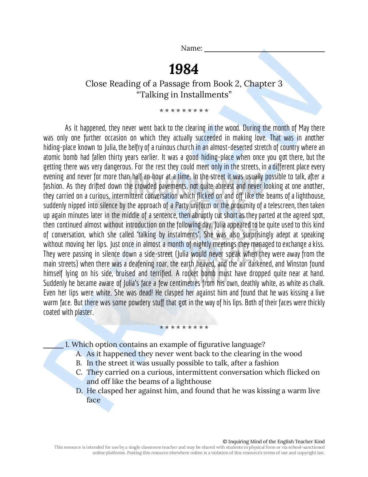 1984 Book 2 Quiz, Close Reading, Vocabulary Games, and Answer Keys ...