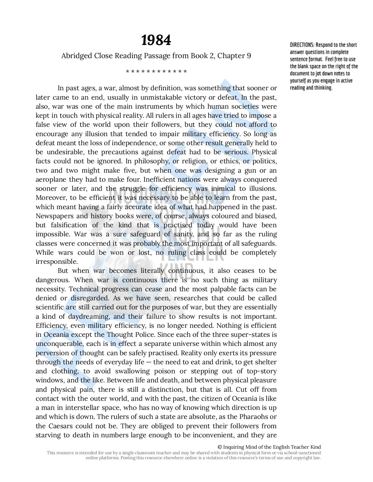 1984 Book 2 Quiz, Close Reading, Vocabulary Games, and Answer Keys ...