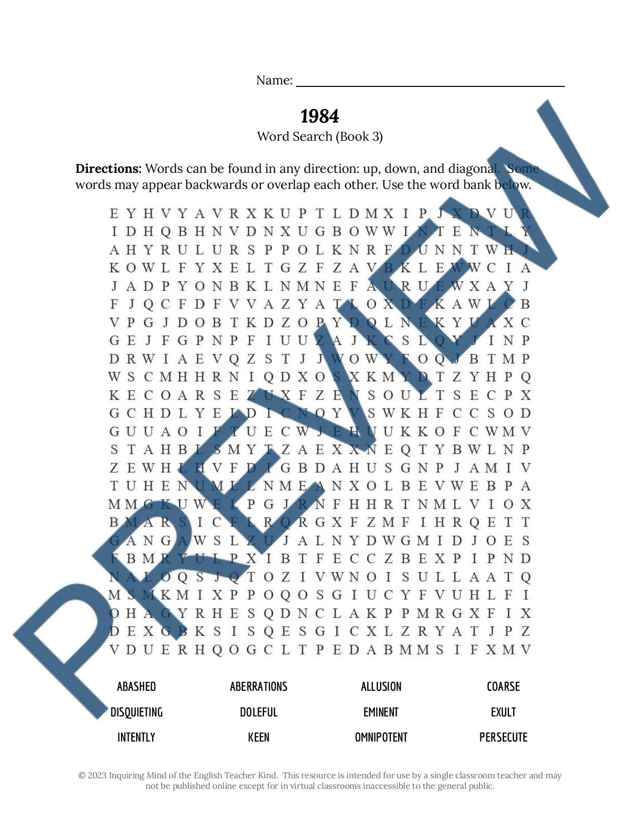 1984 by George Orwell Vocabulary Development Games and Activities ...