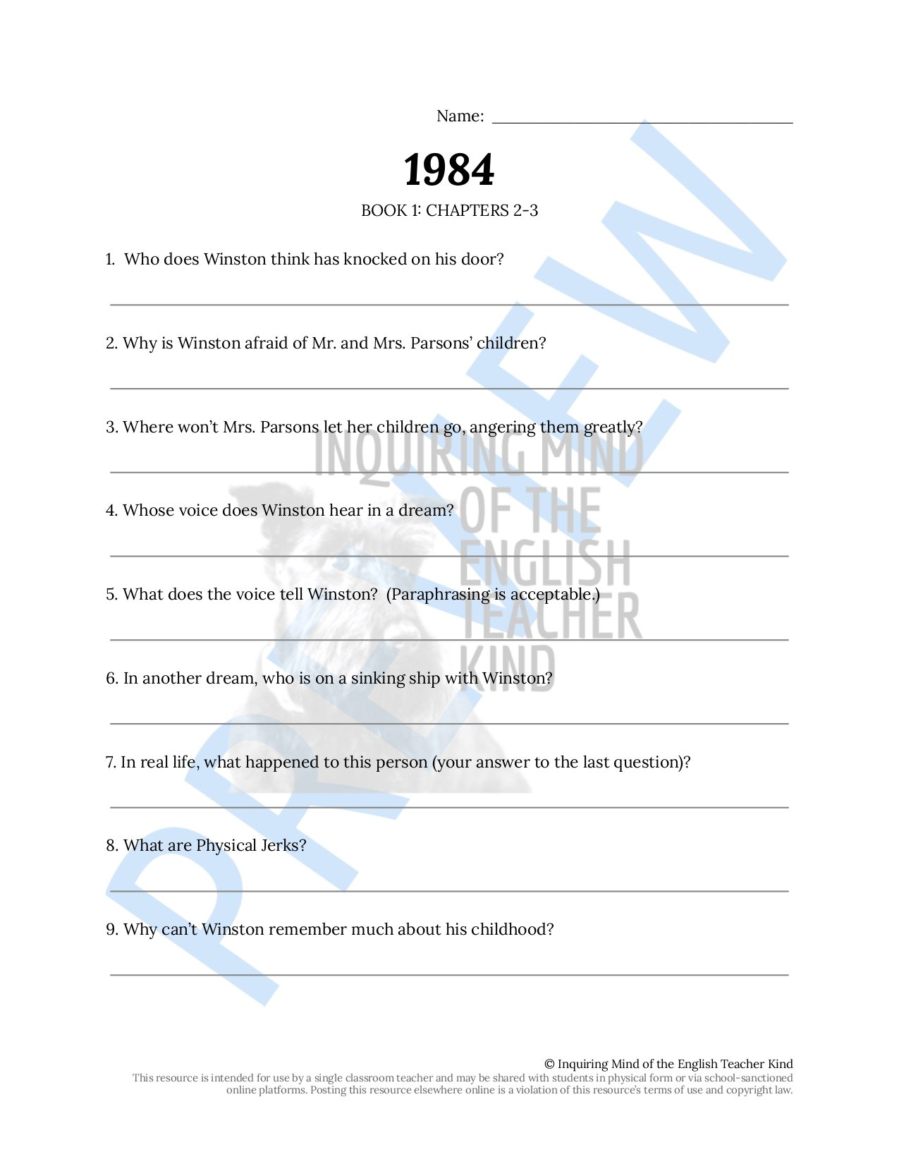 1984 by George Orwell Quiz and Answer Key Bundle for High School ...
