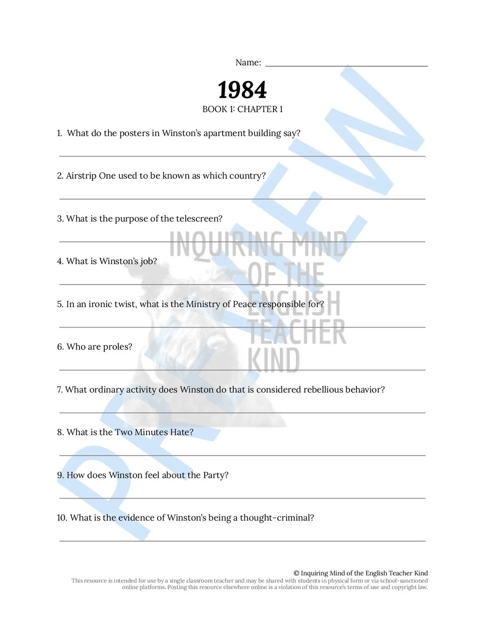 1984 Book 1 Quiz, Close Reading, Vocabulary Games, and Answer Keys ...