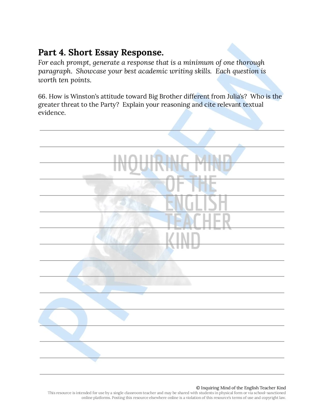 1984 by George Orwell Test and Answer Key for High School — Inquiring ...