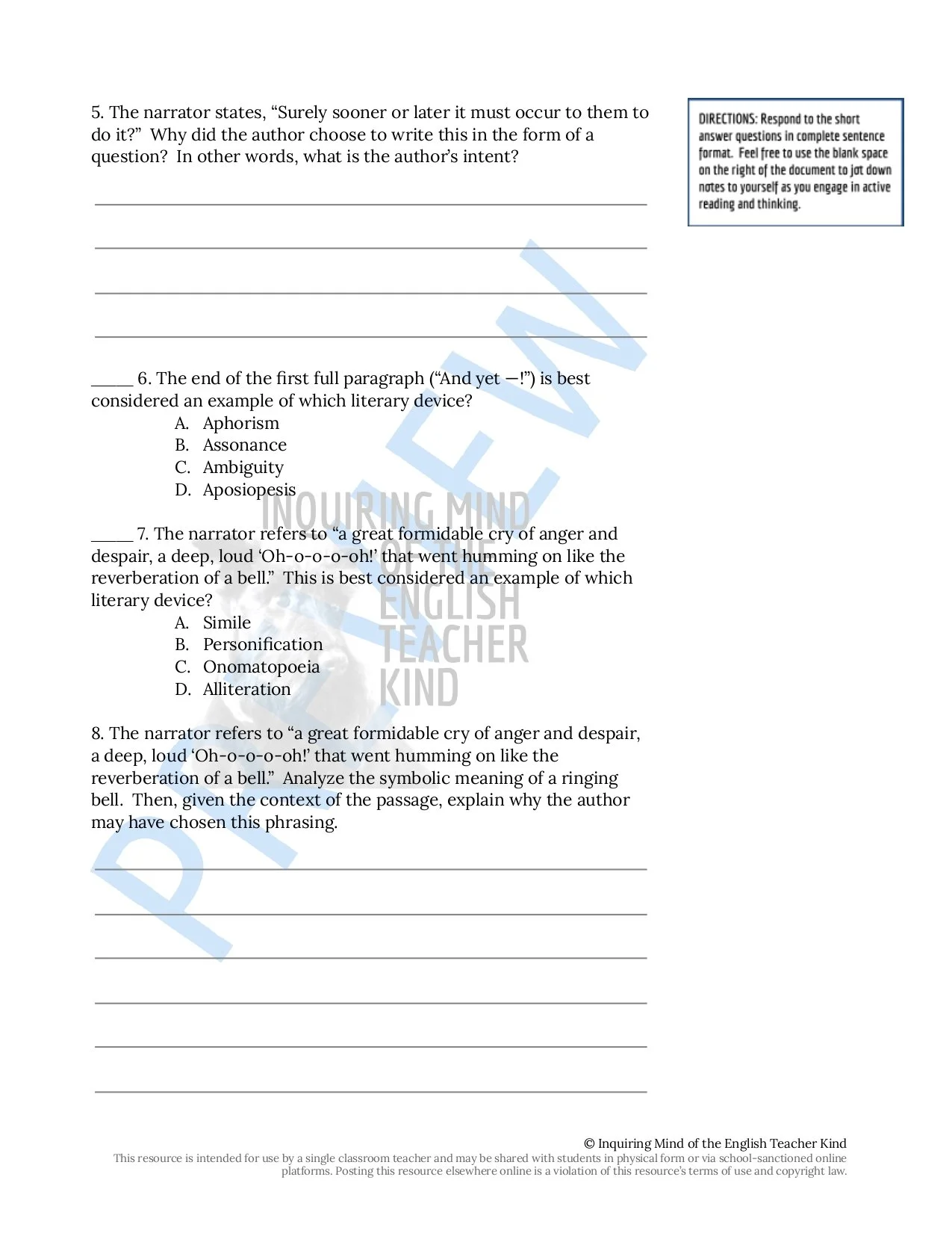 1984 by George Orwell Close Reading Analysis Worksheets Bundle for High ...