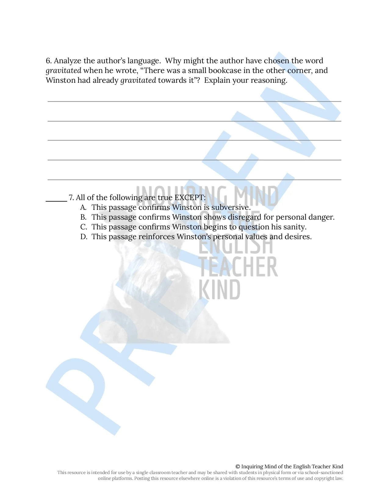 1984 by George Orwell Close Reading Analysis Worksheets Bundle for High ...