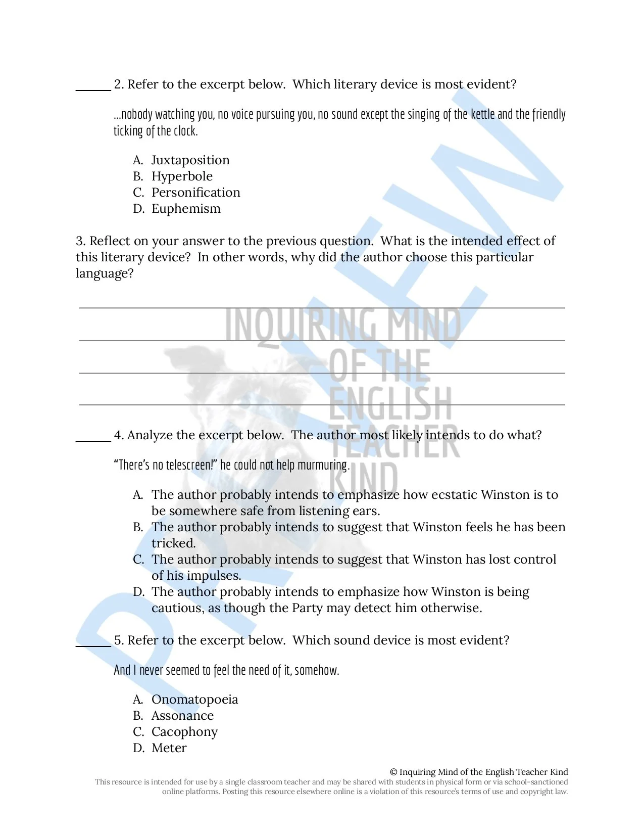 1984 by George Orwell Close Reading Analysis Worksheets Bundle for High ...