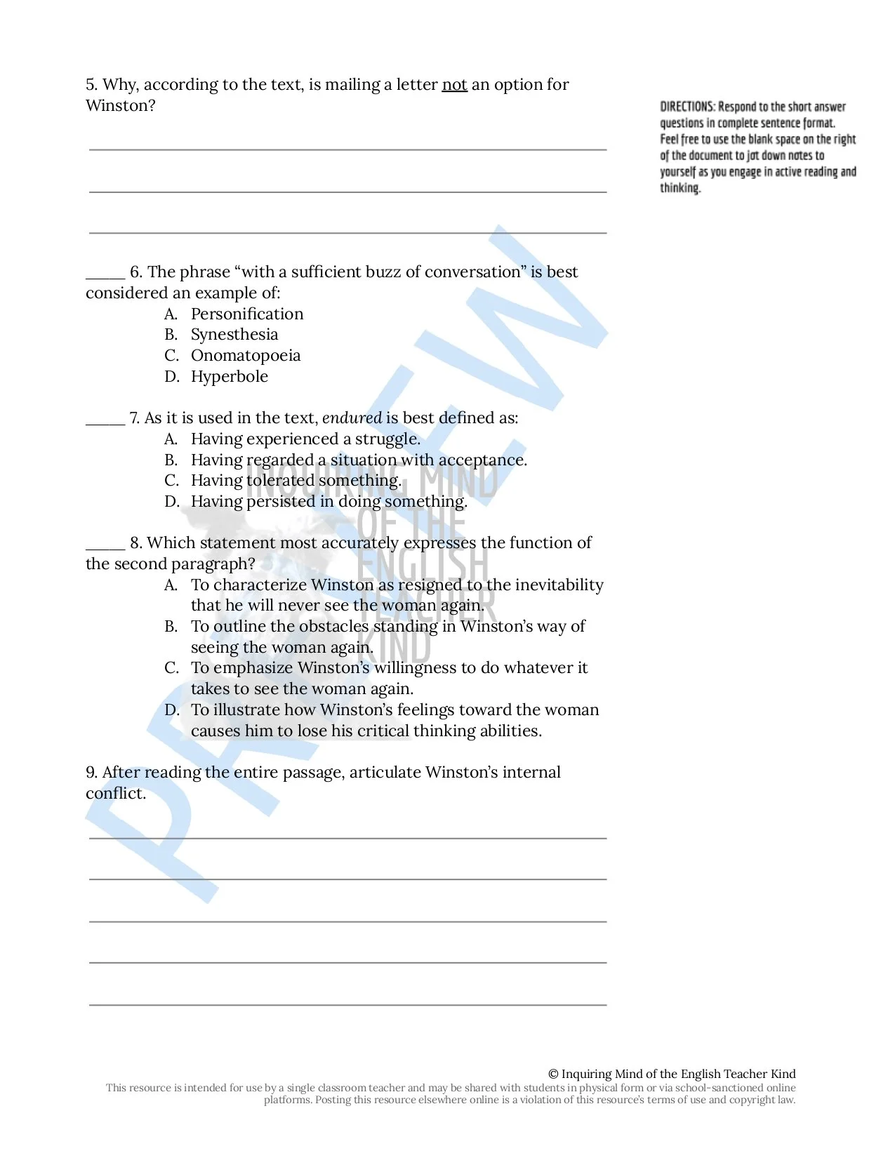 1984 by George Orwell Close Reading Analysis Worksheets Bundle for High ...