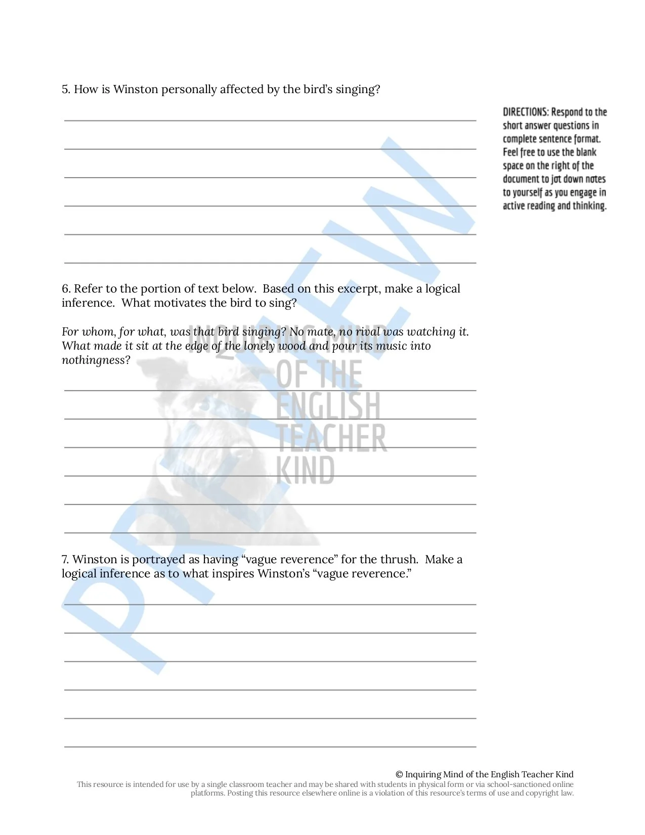 1984 by George Orwell Close Reading Analysis Worksheets Bundle for High School — Inquiring Mind ...