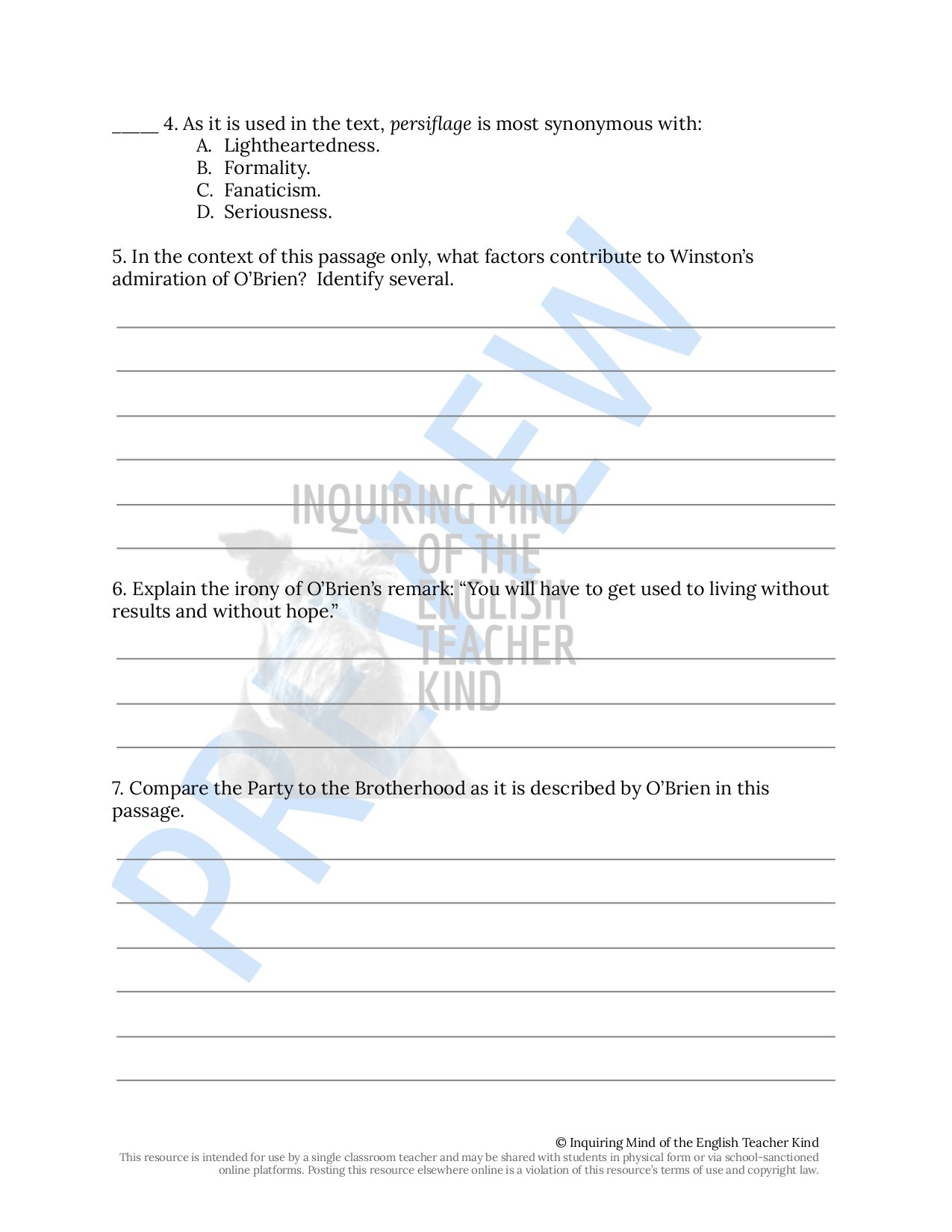 1984 by George Orwell Close Reading Analysis Worksheets Bundle for High ...