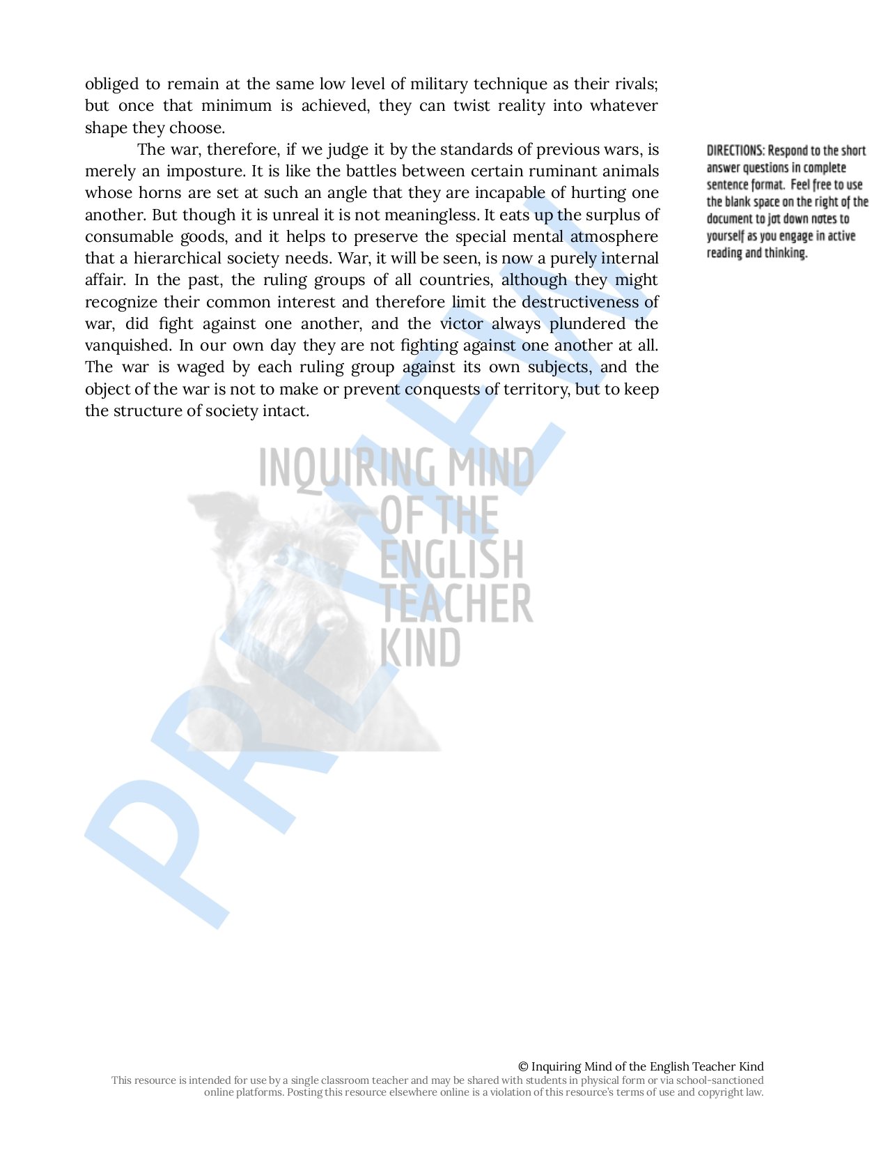 1984 by George Orwell Close Reading Analysis Worksheets Bundle for High ...