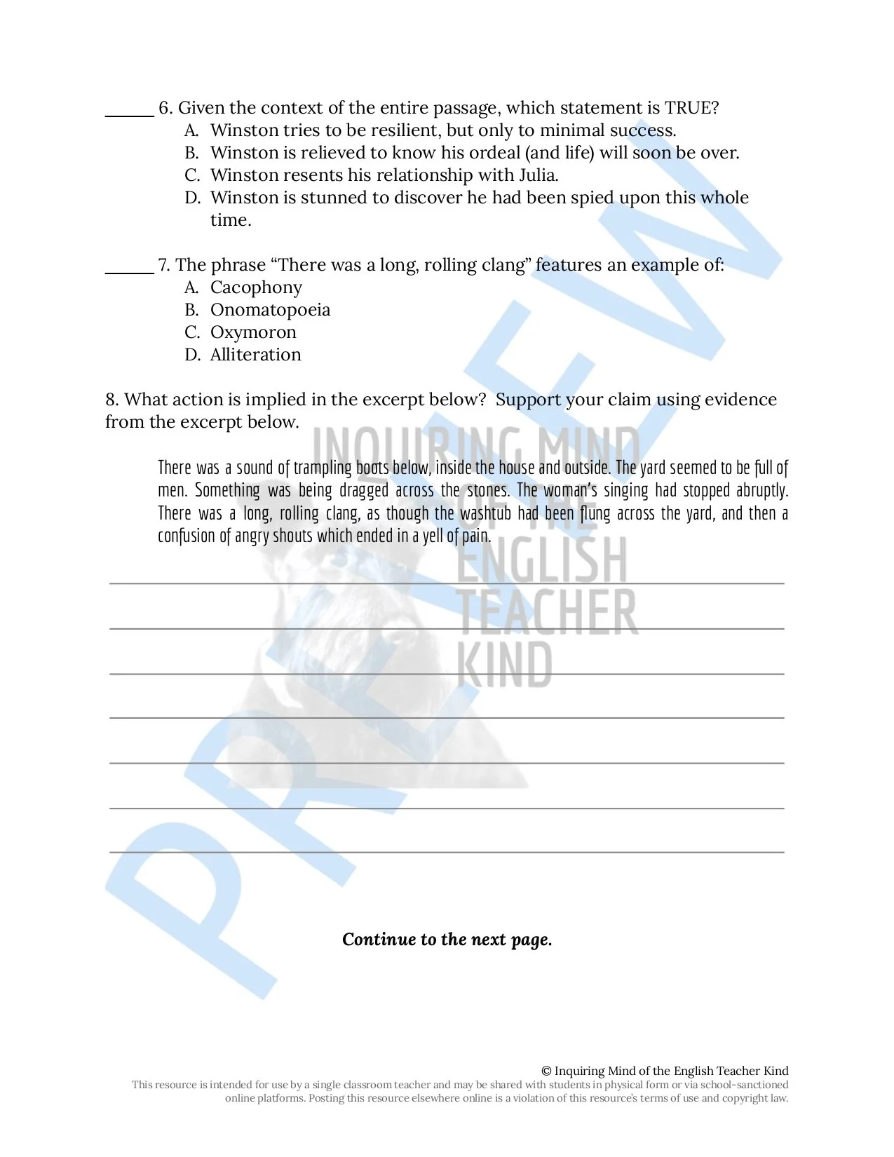 1984 by George Orwell Close Reading Analysis Worksheets Bundle for High ...