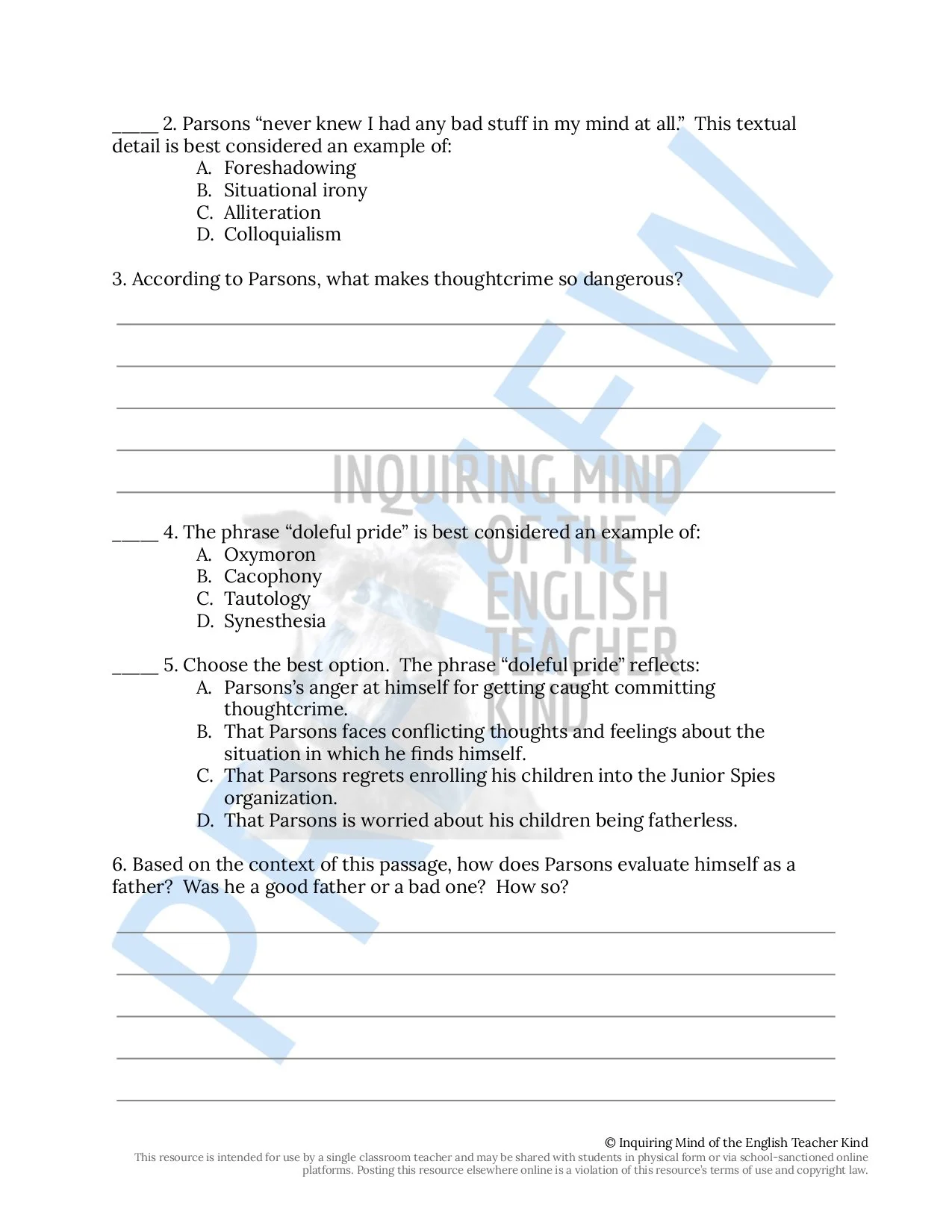 1984 by George Orwell Close Reading Analysis Worksheets Bundle for High ...